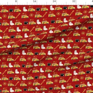 Spoonflower Fabric - School Bus Red Back to School Yellow Bear Transportation Printed on Petal Signature Cotton Fabric Fat Quarter - Sewing Quilting Apparel Crafts Decor