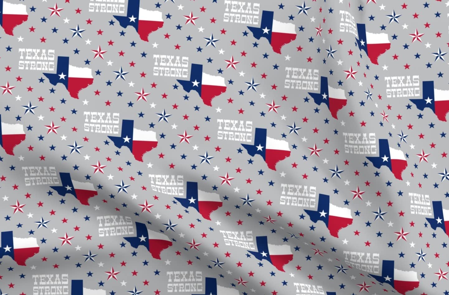 Spoonflower Fabric - Texas Strong White Blue Star Red Cowboy Patriotic Gray State Pride Printed on Petal Signature Cotton Fabric Fat Quarter - Sewing Quilting Apparel Crafts Decor