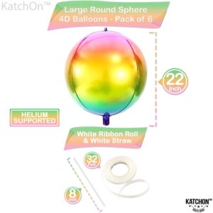 KatchOn, Rainbow Foil Balloons - 22 Inch, Pack of 6 | 4D Gradient Rainbow Balloons | Tie Dye Balloons for Birthday Party Decor | Rainbow Unicorn Balloons | Rainbow Mylar Balloons, Iridescent Balloons