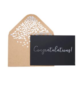 congratulations card – 50 pack matte finish black greeting cards with ‘’congratulations’’ embossed in silver foil letters – for engagement, graduation, wedding 52 gold foil confetti kraft envelopes