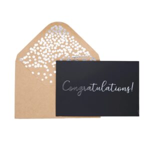 Congratulations Card – 50 Pack Matte Finish Black Greeting Cards With ‘’Congratulations’’ Embossed In Silver Foil Letters – For Engagement, Graduation, Wedding 52 Gold Foil Confetti Kraft Envelopes