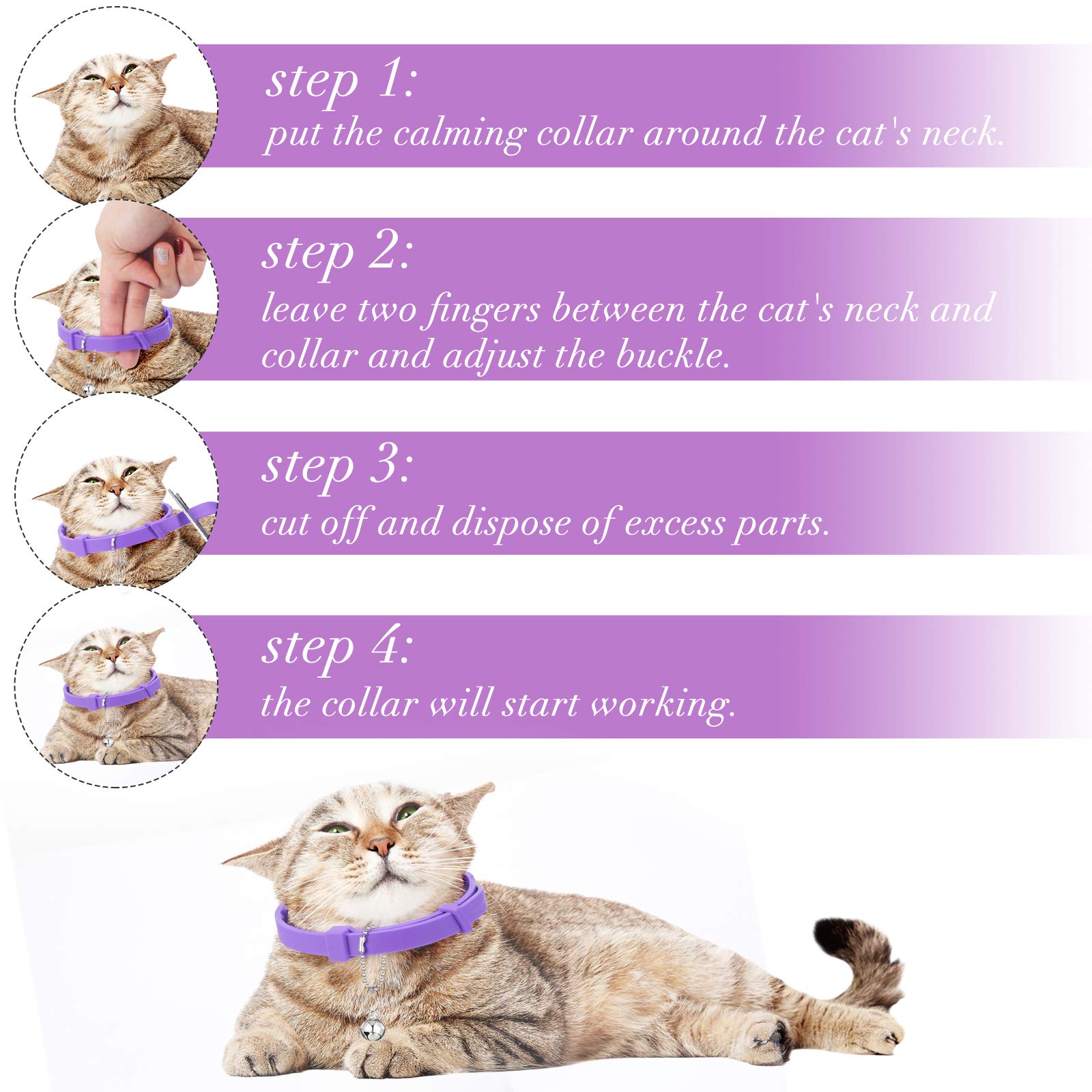 4 Pieces Cat Calming Collars Adjustable Cat Pheromones Calming Collars with 4 Bells Reducing Anxiety for Pets Suitable for Small Medium and Large Cats (15 Inches)