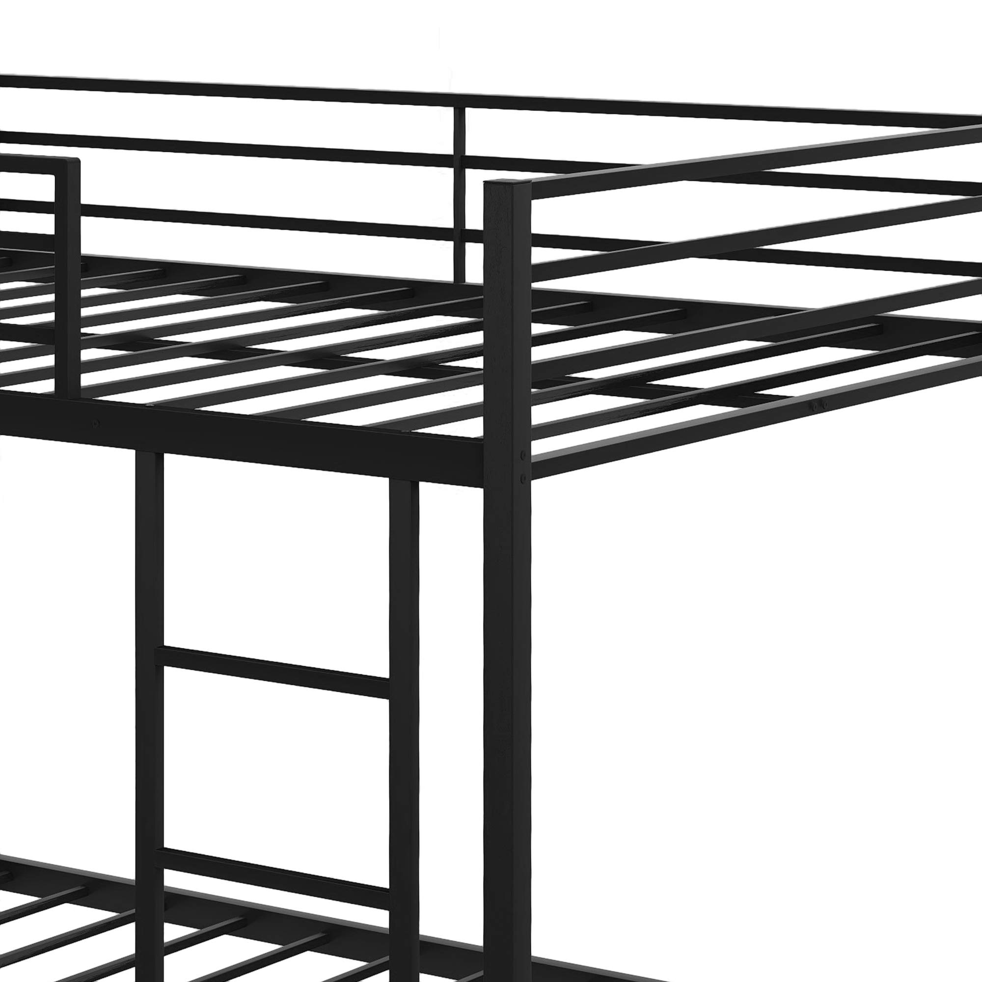 P PURLOVE Junior's Metal Bunk Bed Frame for Kids, Full Size Low Profile Floor Bunk Bed,Full Over Full Bunk Bed with Slat and Ladder,No Box Spring Need,Black