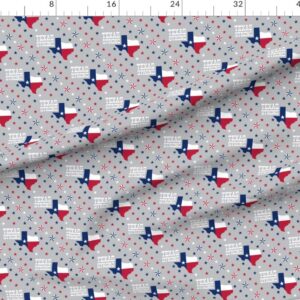 Spoonflower Fabric - Texas Strong White Blue Star Red Cowboy Patriotic Gray State Pride Printed on Petal Signature Cotton Fabric Fat Quarter - Sewing Quilting Apparel Crafts Decor