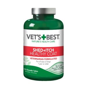 vet's best healthy coat shed & itch relief dog supplements | relieve dogs skin irritation and shedding due to seasonal allergies or dermatitis | 150 chewable tablets