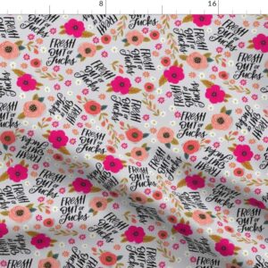 Spoonflower Fabric - Pretty Fresh Out Pink Flowers Floral Gray Rose Daisy Swear Curse Word Printed on Petal Signature Cotton Fabric Fat Quarter - Sewing Quilting Apparel Crafts Decor