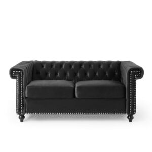 christopher knight home brinkhaven tufted loveseat with nailhead trim - velvet - black/dark brown