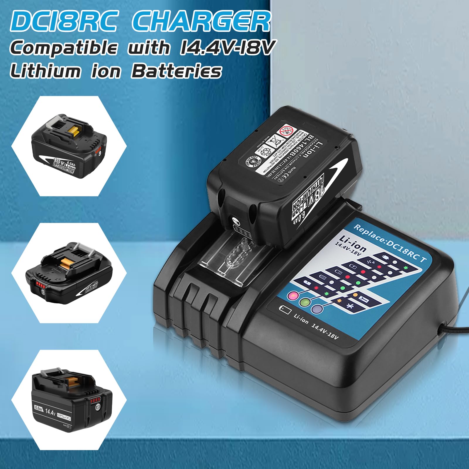 7A DC18RC Rapid Battery Replacement Charger Compatible with 14.4V-18V Lithium ion Battery BL1415 BL1430 BL1815 BL1820B BL1830B BL1840B BL1850B BL1860B LXT400,194205-3, 194309-1 Cordless Tools