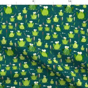 Spoonflower Fabric - Frog Toad Croak Teal Green Nature Amphibian Boys Kids Printed on Petal Signature Cotton Fabric Fat Quarter - Sewing Quilting Apparel Crafts Decor