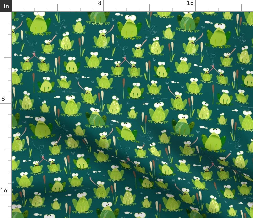 Spoonflower Fabric - Frog Toad Croak Teal Green Nature Amphibian Boys Kids Printed on Petal Signature Cotton Fabric Fat Quarter - Sewing Quilting Apparel Crafts Decor