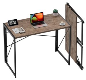 coavas small folding desk, no assembly required computer desks, 31.5 inch spaces saving foldable table for bedroom, home office, dorm, apartment, brown