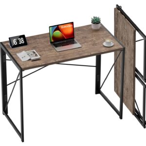 Coavas Small Folding Desk, No Assembly Required Computer Desks, 31.5 inch Spaces Saving Foldable Table for Bedroom, Home Office, Dorm, Apartment, Brown