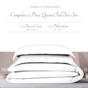 Carressa Linen 100% Egyptian Cotton Duvet Cover Queen Size - 600 Thread Count 3 PC Duvet Cover Set, Extra Long Staple Egyptian Cotton Quilt Cover, Soft, Breathable with Hidden Zipper Closure - White