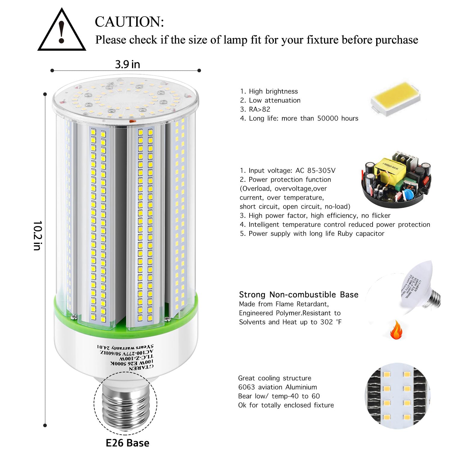 2-Pack 100W LED Corn Bulbs,5000K,AC110-277V,14000lm,E26/E39 Base,LED Replacement Metal Halide HID CFL for Commercial Industrial Lighting Warehouse High Bay Light Fixture Garage Workshop