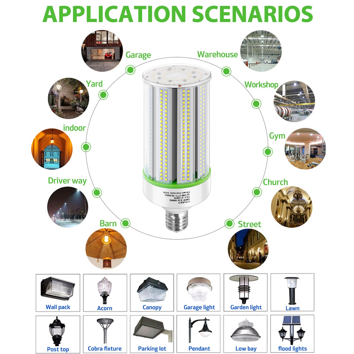 2-Pack 100W LED Corn Bulbs,5000K,AC110-277V,14000lm,E26/E39 Base,LED Replacement Metal Halide HID CFL for Commercial Industrial Lighting Warehouse High Bay Light Fixture Garage Workshop