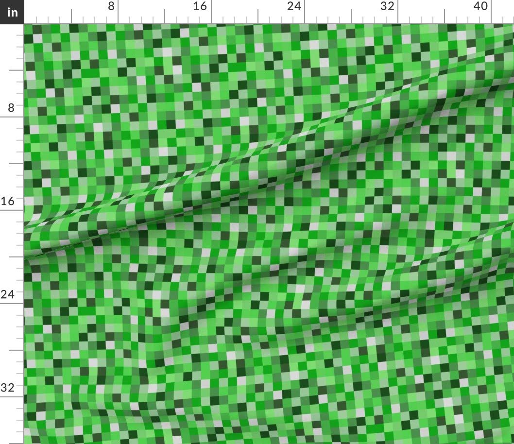 Spoonflower Fabric - Green Computer Video Games Gaming Kids Gaming Pixels Squares Printed on Petal Signature Cotton Fabric Fat Quarter - Sewing Quilting Apparel Crafts Decor