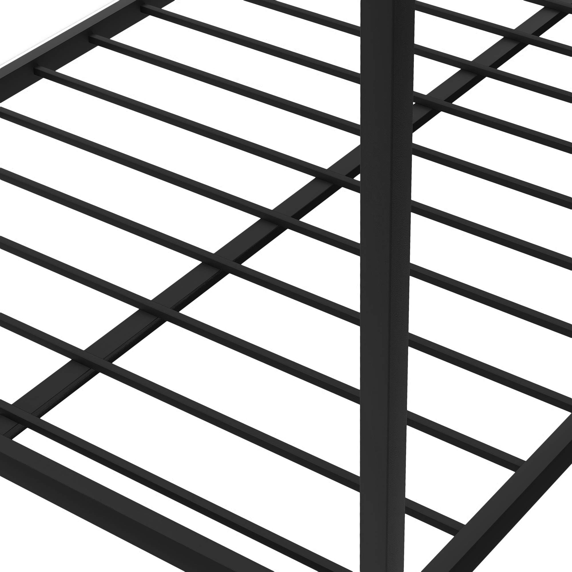 P PURLOVE Junior's Metal Bunk Bed Frame for Kids, Full Size Low Profile Floor Bunk Bed,Full Over Full Bunk Bed with Slat and Ladder,No Box Spring Need,Black