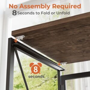 Coavas Small Folding Desk, No Assembly Required Computer Desks, 31.5 inch Spaces Saving Foldable Table for Bedroom, Home Office, Dorm, Apartment, Brown