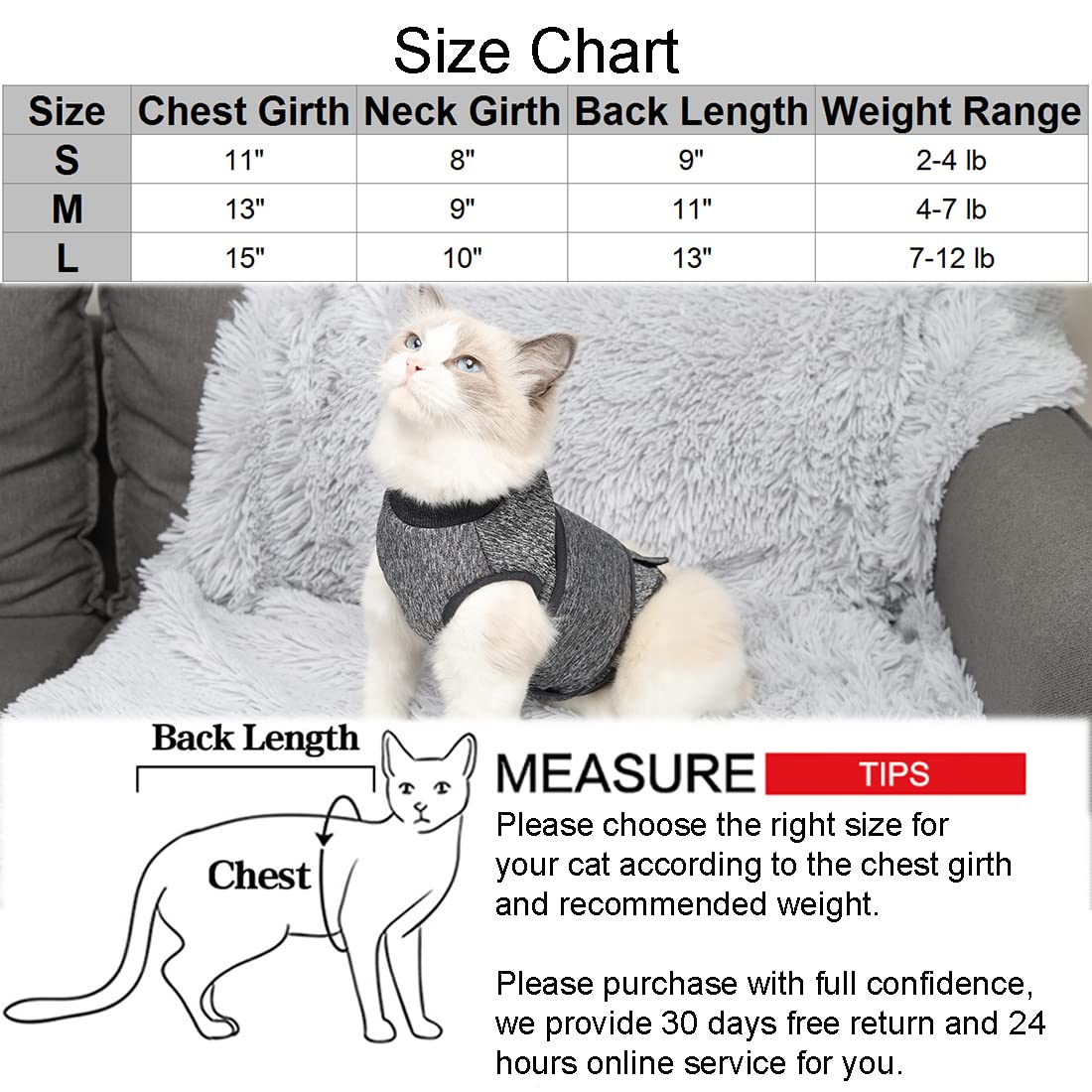 Coppthinktu Cat Anxiety Jacket, Anxiety Vest for Cats, Cat Anti Anxiety Vest, Shirt for Cat, Cats Calming Wrap Vet Recommended Calming Solution Vest for Fireworks, Travel, Separation