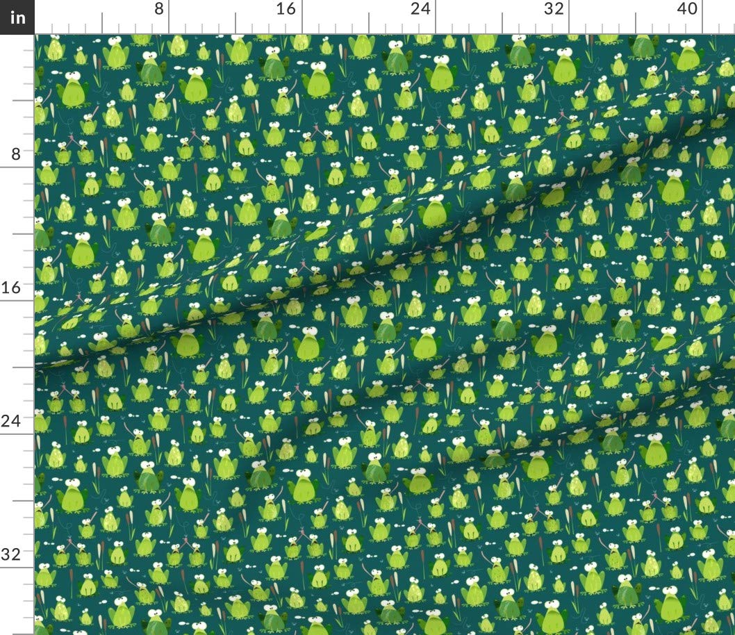 Spoonflower Fabric - Frog Toad Croak Teal Green Nature Amphibian Boys Kids Printed on Petal Signature Cotton Fabric Fat Quarter - Sewing Quilting Apparel Crafts Decor