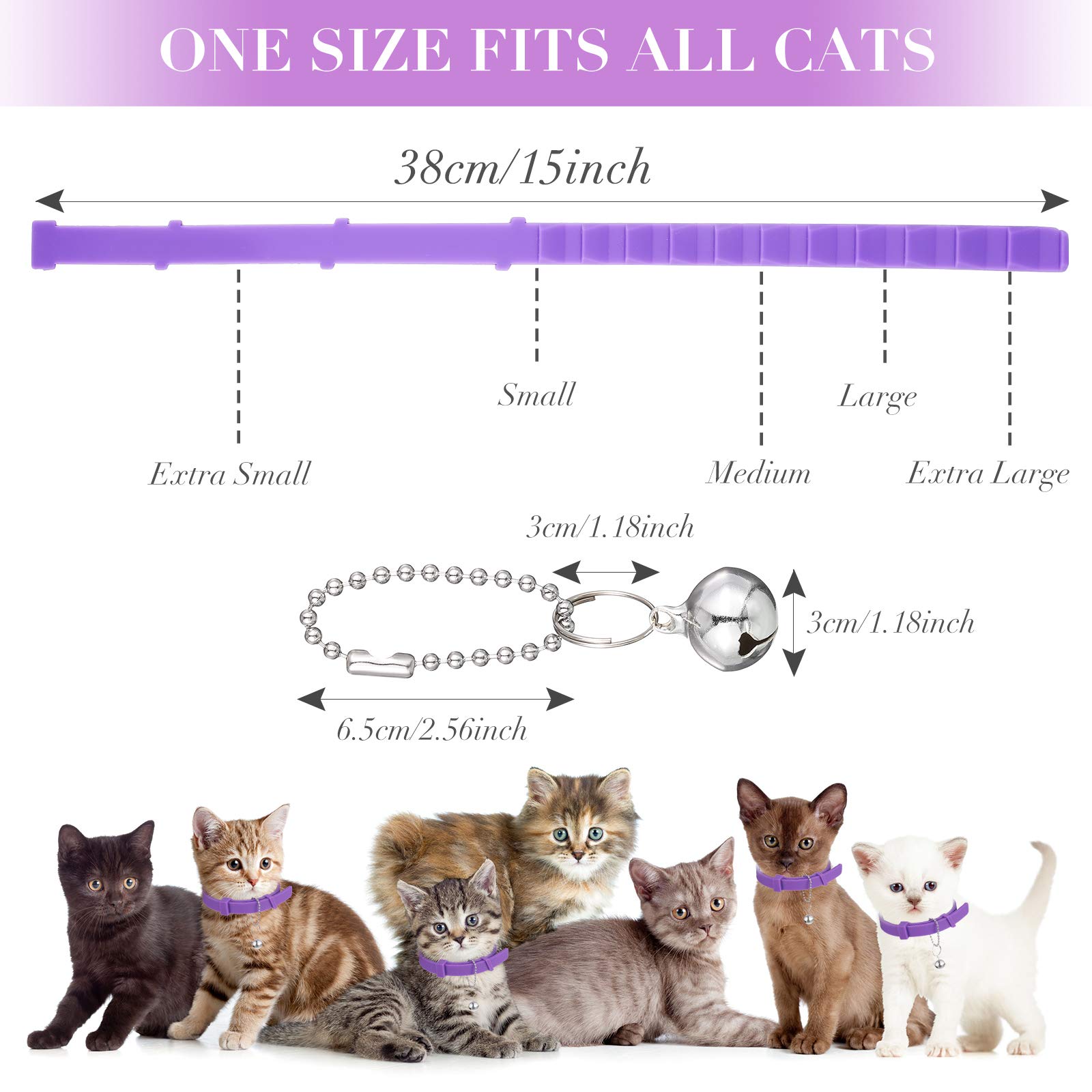 4 Pieces Cat Calming Collars Adjustable Cat Pheromones Calming Collars with 4 Bells Reducing Anxiety for Pets Suitable for Small Medium and Large Cats (15 Inches)