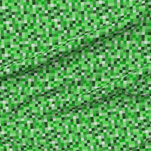 Spoonflower Fabric - Green Computer Video Games Gaming Kids Gaming Pixels Squares Printed on Petal Signature Cotton Fabric Fat Quarter - Sewing Quilting Apparel Crafts Decor