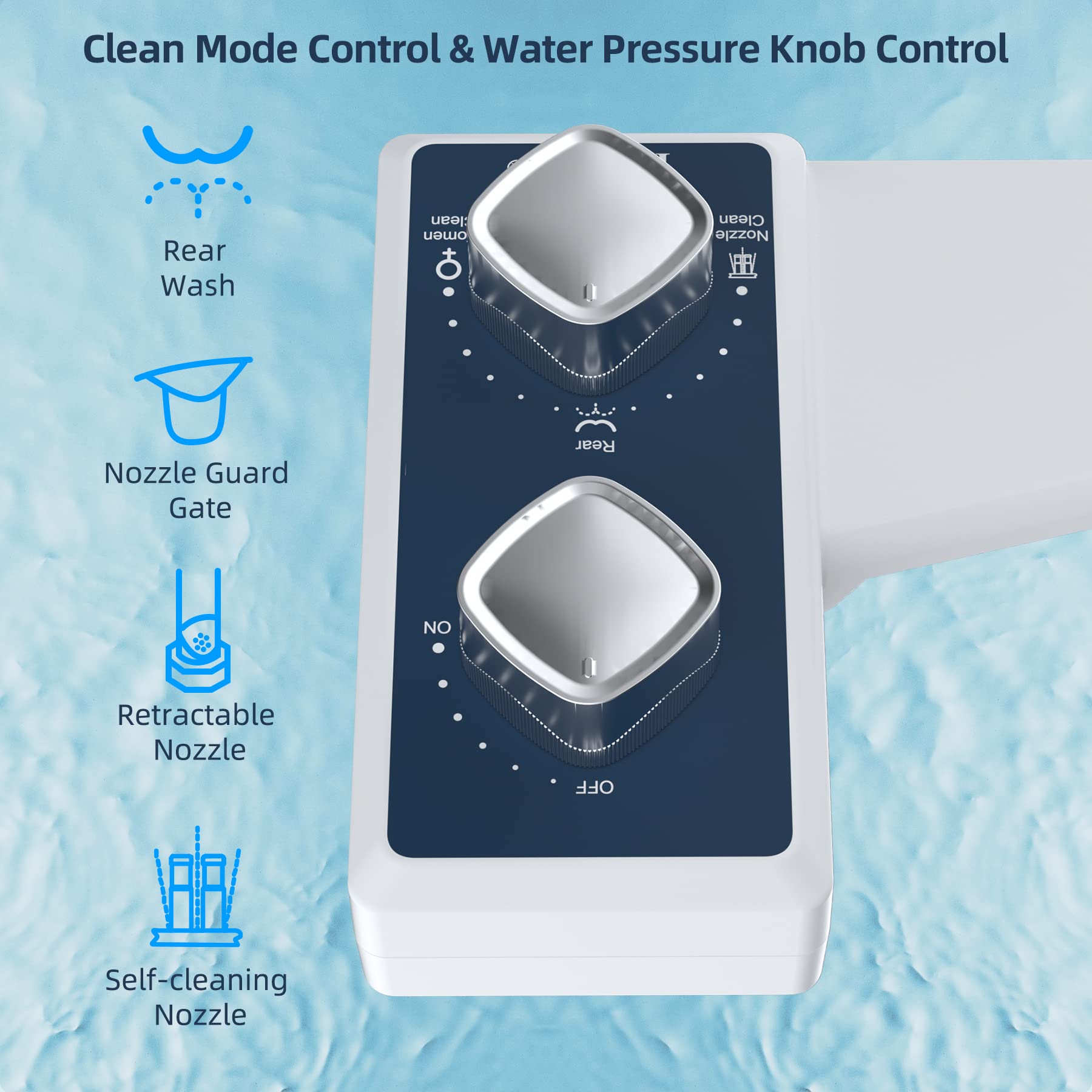 Hibbent Bidet Attachment for Toilet, Toilet Seat Bidet, Dual Self-Cleaning and Retractable Nozzle, Pressure Control, Non-Electric Attachment for Rear Washing and Sanitizing,Cold Water (Blue)