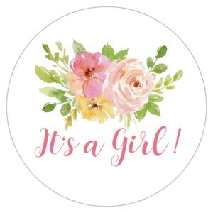 50 it's a girl stickers baby shower favors, baby shower stickers, floral garden party baby shower decoration, 2 inch.