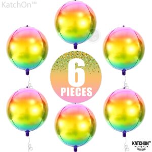 KatchOn, Rainbow Foil Balloons - 22 Inch, Pack of 6 | 4D Gradient Rainbow Balloons | Tie Dye Balloons for Birthday Party Decor | Rainbow Unicorn Balloons | Rainbow Mylar Balloons, Iridescent Balloons