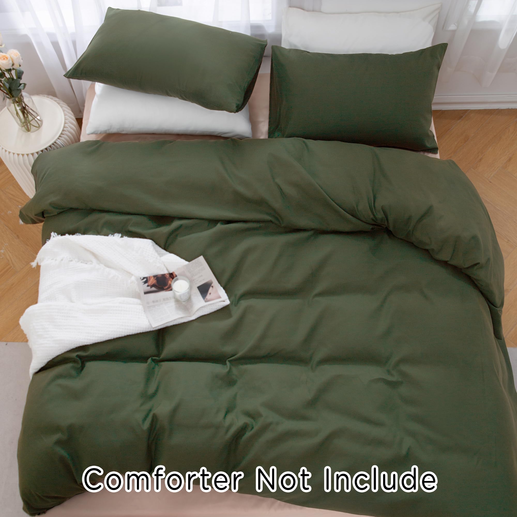 TOCOMOA Duvet Cover King, 100% Microfiber Comforter Cover Set, Ultra Soft 3 Pieces Bedding Set with 1 Duvet Cover and 2 Pillowcases (Green, King)