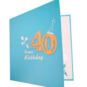 iGifts And Cards Happy 40th Blue Birthday Party Box 3D Pop Up Greeting Card – Forty, Awesome, Balloons, Presents, Unique, Celebration, Feliz Cumpleaños, Congrats, Fun