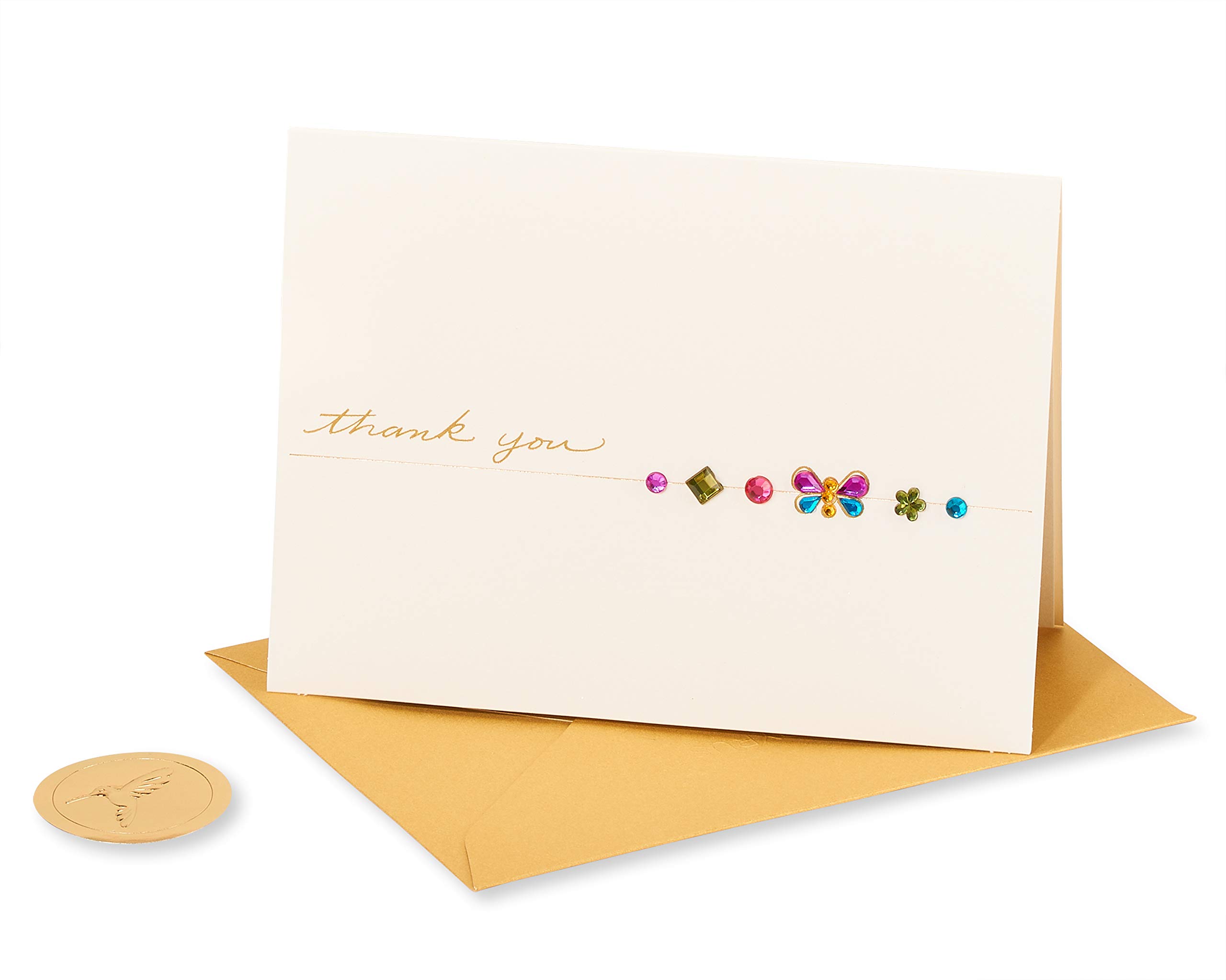 Papyrus Thank You Cards with Envelopes, Flower and Butterfly Gems (2-Count)