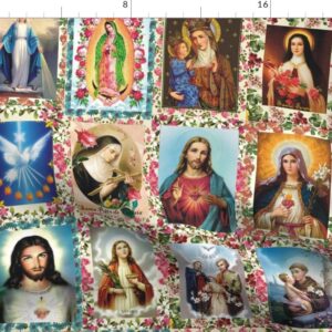 Spoonflower Fabric - Catholic Saints Religious Catholic Saints Collage Jesus Mary Printed on Petal Signature Cotton Fabric Fat Quarter - Sewing Quilting Apparel Crafts Decor