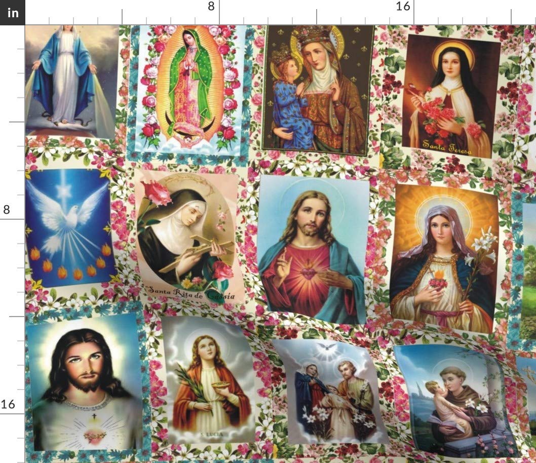 Spoonflower Fabric - Catholic Saints Religious Catholic Saints Collage Jesus Mary Printed on Petal Signature Cotton Fabric Fat Quarter - Sewing Quilting Apparel Crafts Decor