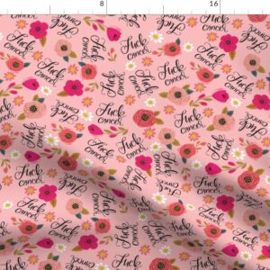 Spoonflower Fabric - Small Cancer Pink Flowers Floral Content Printed on Petal Signature Cotton Fabric by The Yard - Sewing Quilting Apparel Crafts Decor