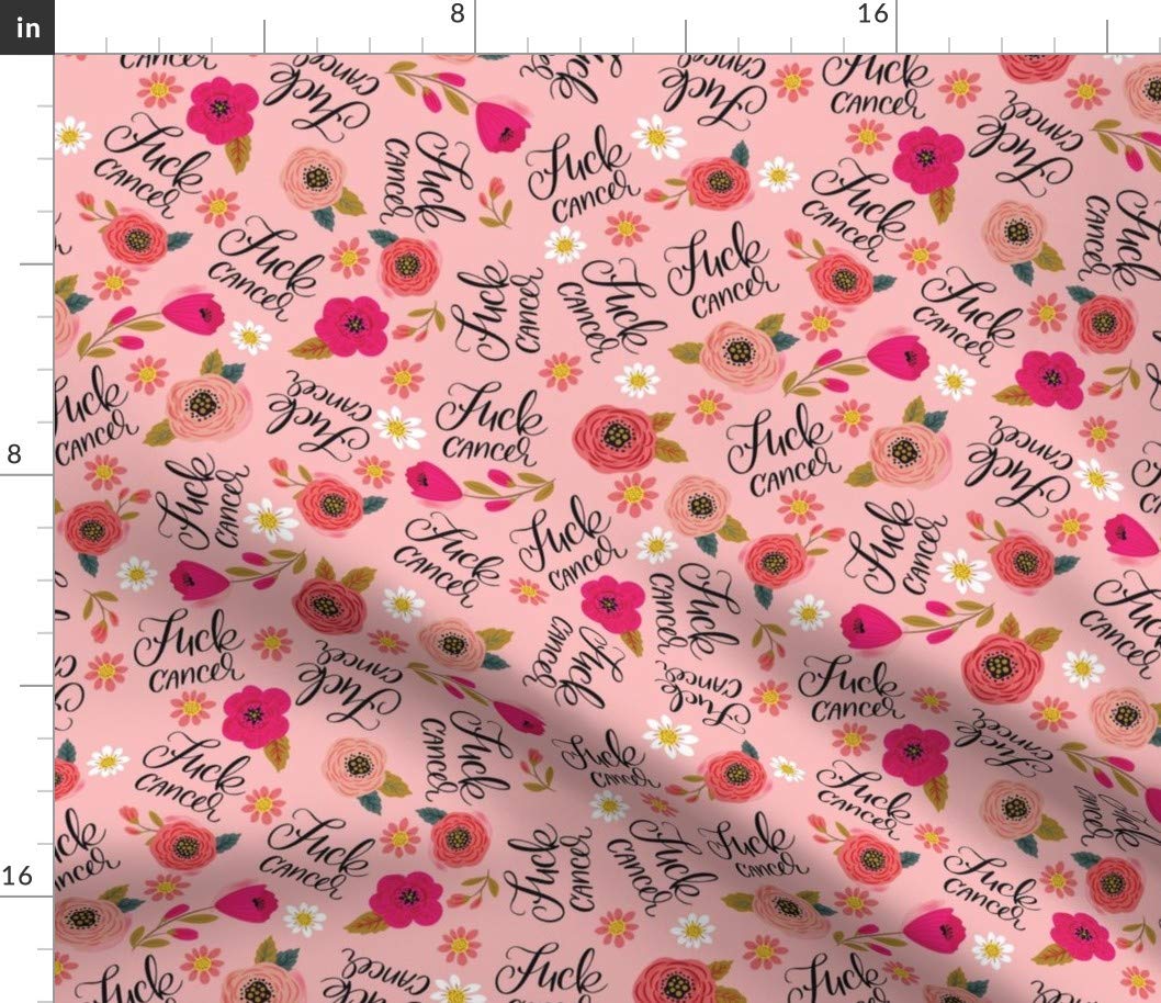 Spoonflower Fabric - Small Cancer Pink Flowers Floral Content Printed on Petal Signature Cotton Fabric by The Yard - Sewing Quilting Apparel Crafts Decor