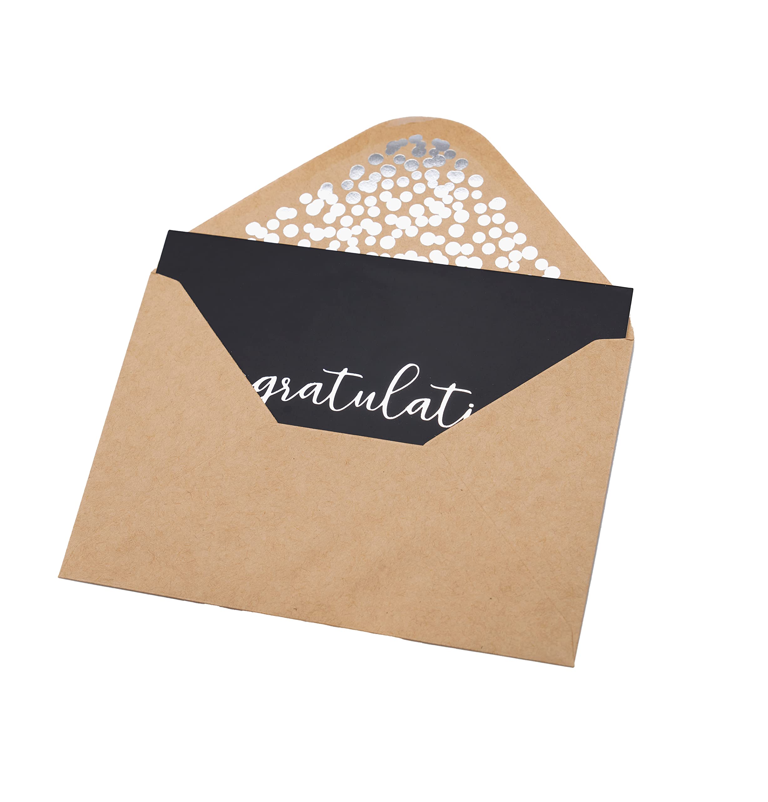 Congratulations Card – 50 Pack Matte Finish Black Greeting Cards With ‘’Congratulations’’ Embossed In Silver Foil Letters – For Engagement, Graduation, Wedding 52 Gold Foil Confetti Kraft Envelopes