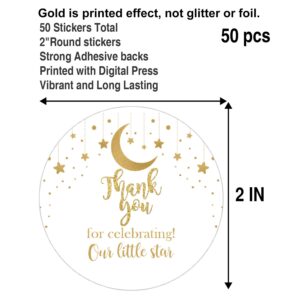 50 Thank You for Celebrating Our Little Star Stickers, Thank You Gift Stickers for Celebrating, Gold Glitter Baby Shower Party Favors for Birthday, Party, 2 Inches