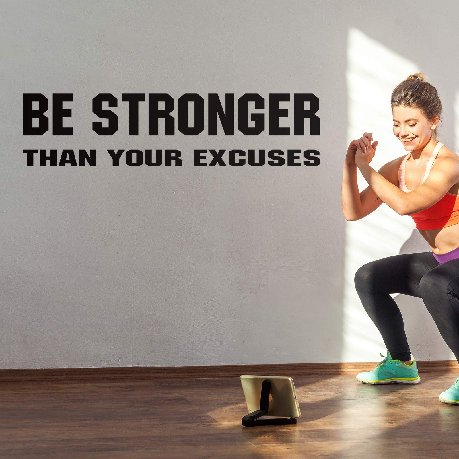 2 Pieces Gym Wall Decal Motivational Vinyl Wall Decals Be Stronger Than Your Excuses Sticker Don't Wish for it Work for it Large Gym Wall Quote Home Decor Stickers for Home Gym Yoga Exercise Fitness