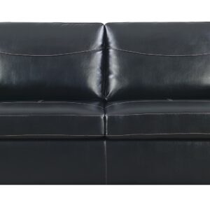 Madrona Burke Full Bella Black 71" Sleeper Sofa, with Pillows, Faux Leather Upholstery and Gel Foam Mattress