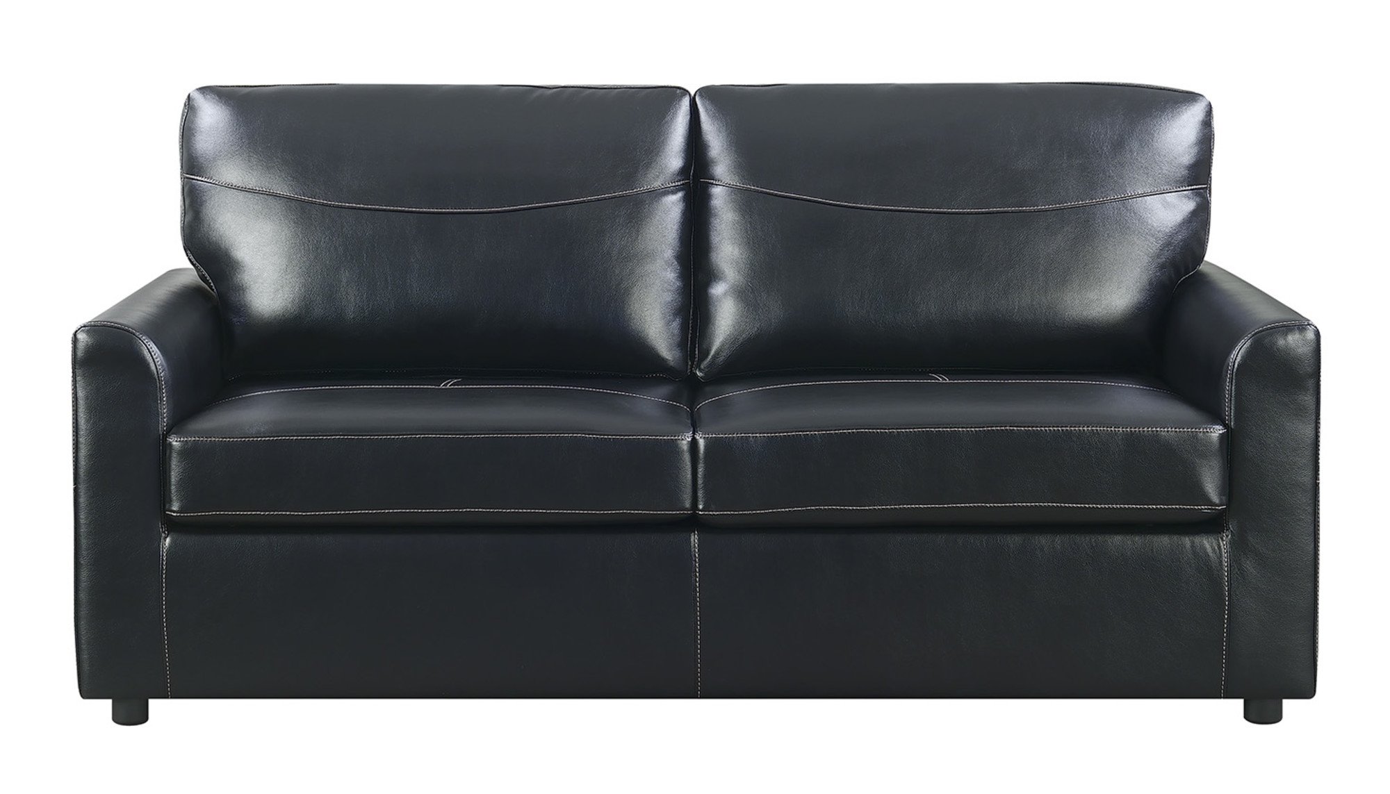 Madrona Burke Full Bella Black 71" Sleeper Sofa, with Pillows, Faux Leather Upholstery and Gel Foam Mattress