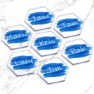 highfree 50pcs clear hexagon acrylic place cards for wedding guest names table numbers, escort blank rectangle acrylic plates for dining seating chart food signs and special event