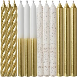 gold assorted metallic candles 3.25", 12 count - luxurious & elegant - ideal for celebrations & special occasion