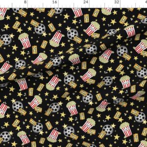 Spoonflower Fabric - VIP Night Theater Popcorn Black Yellow Stars Red Gold Novelty Printed on Petal Signature Cotton Fabric Fat Quarter - Sewing Quilting Apparel Crafts Decor