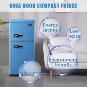 KRIB BLING 3.5 Cu.ft Compact Refrigerator, Retro Mini Fridge with Freezer, Small Drink Chiller with 2 Door Adjustable Mechanical Thermostat for Home, Office,Dorm or RV, Blue