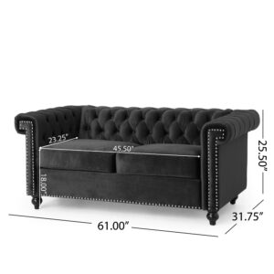 Christopher Knight Home Brinkhaven Tufted Loveseat with Nailhead Trim - Velvet - Black/Dark Brown