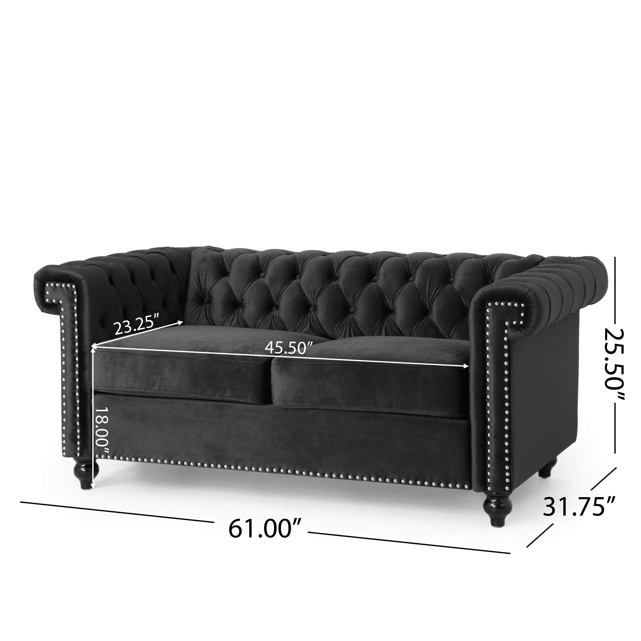 Christopher Knight Home Brinkhaven Tufted Loveseat with Nailhead Trim - Velvet - Black/Dark Brown