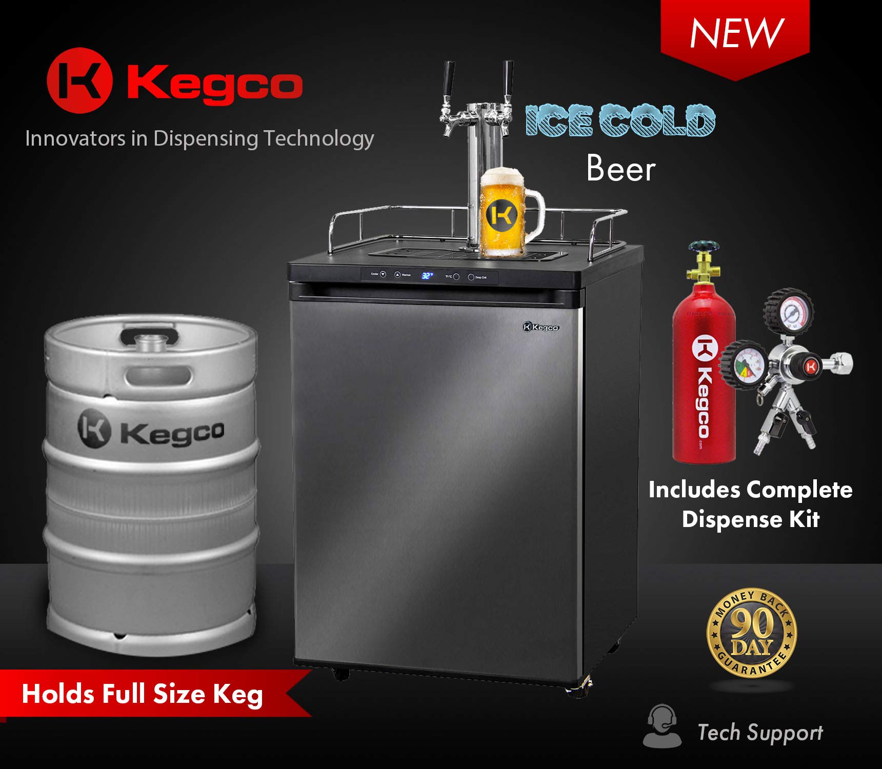 Kegco 3PK309X-2 Keg Dispenser, 2 Tap, Black Stainless Steel