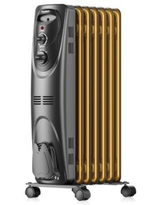 pelonis oil filled radiator heater for indoor use large room safe with thermostat, 1500w energy efficient quiet space heater, 3 heat settings, overheat & tip-over, black