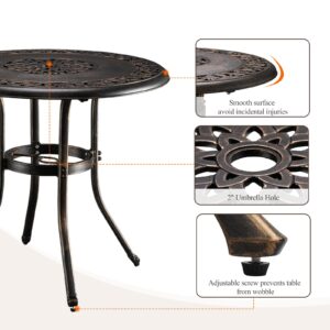 VINGLI 32" Outdoor Dining Table, Round Patio DiningTable with Umbrella Hole, Cast Aluminum Outdoor Bistro Table Outdoor Furniture Garden Table (Bronze, 32" Dia x 29 H) (Bronze)